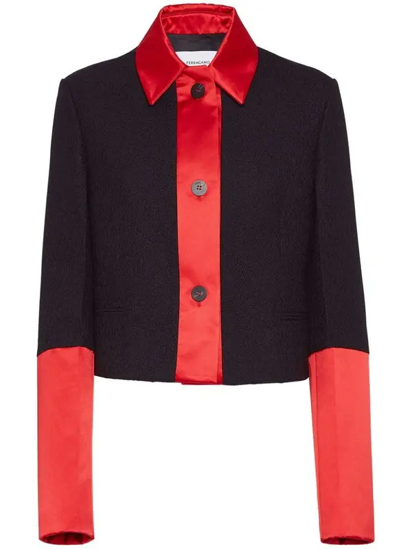 FERRAGAMO Colour-block Cropped Jacket - Black