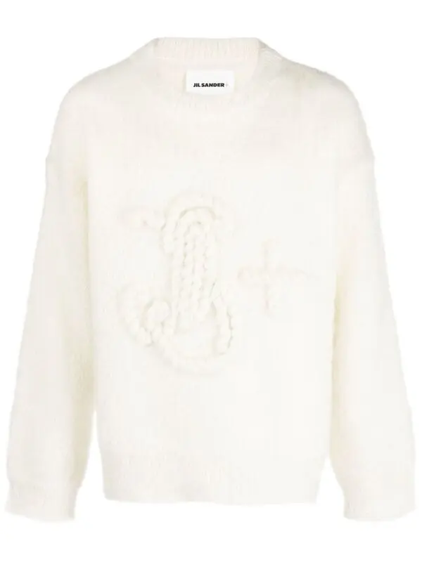 JIL SANDER Monogram-embroidered Mohair-blend Jumper - Neutrals