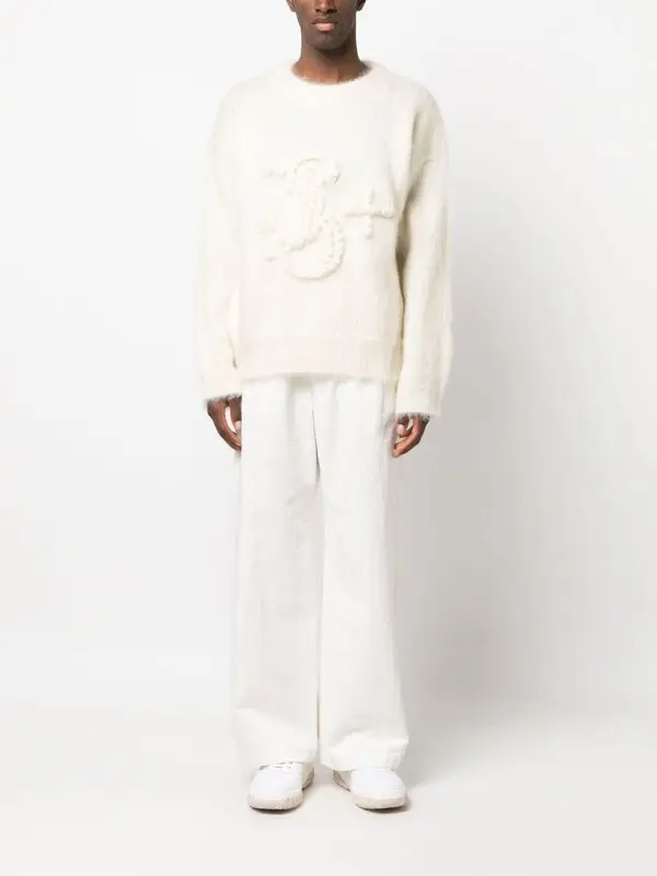 JIL SANDER Monogram-embroidered Mohair-blend Jumper - Neutrals