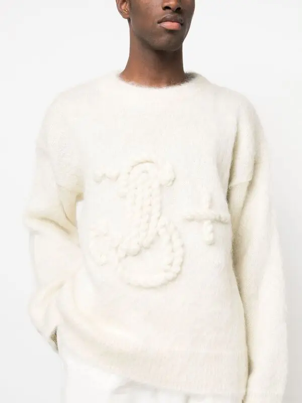 JIL SANDER Monogram-embroidered Mohair-blend Jumper - Neutrals