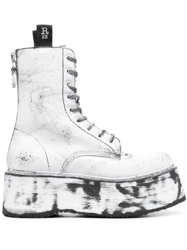 R13 Double Stack Cracked-effect Leather Boots