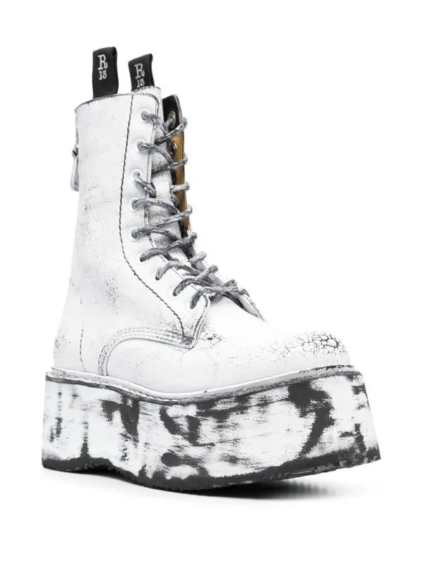 R13 Double Stack Cracked-effect Leather Boots