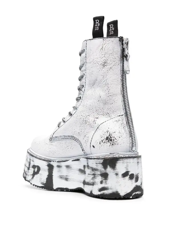 R13 Double Stack Cracked-effect Leather Boots