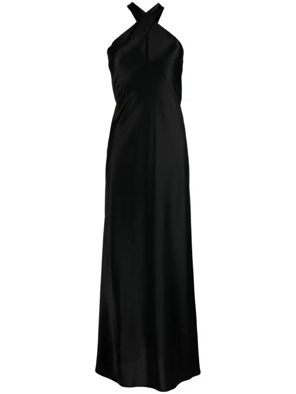 Galvan Crossover-neck Satin Maxi Dress