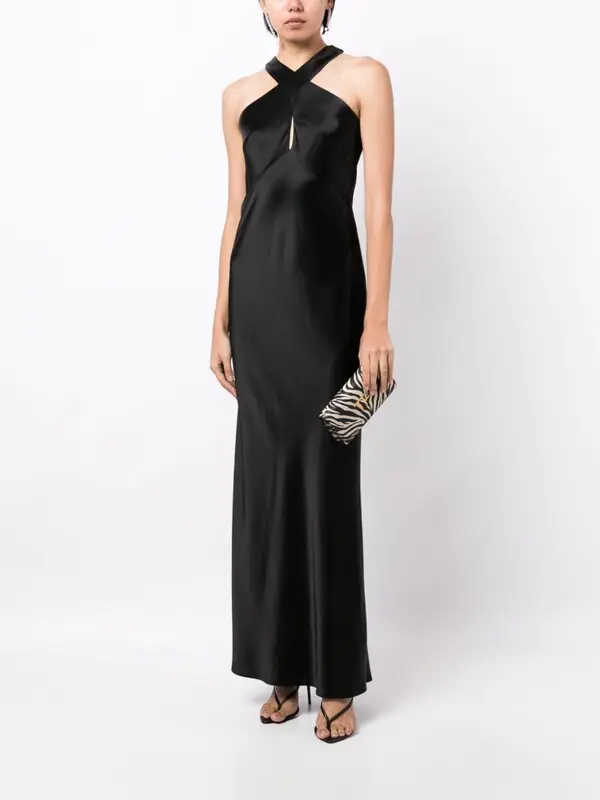 Galvan Crossover-neck Satin Maxi Dress