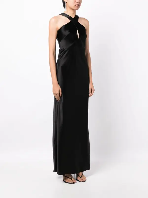 Galvan Crossover-neck Satin Maxi Dress