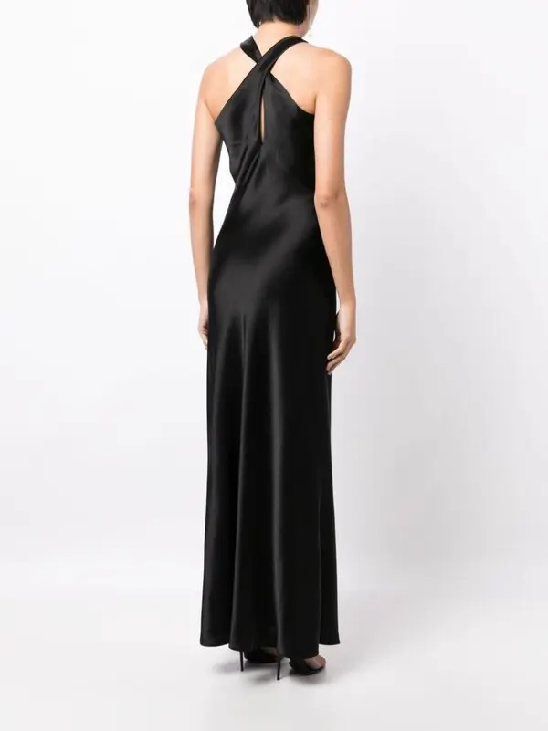 Galvan Crossover-neck Satin Maxi Dress