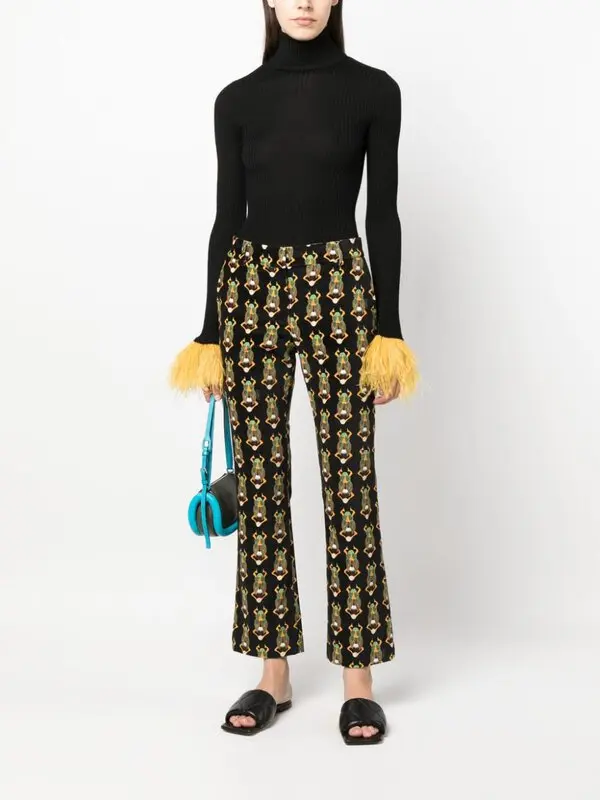 La DoubleJ Feather-cuff Ribbed-knit Jumper - Black