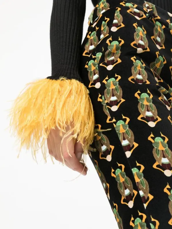 La DoubleJ Feather-cuff Ribbed-knit Jumper - Black