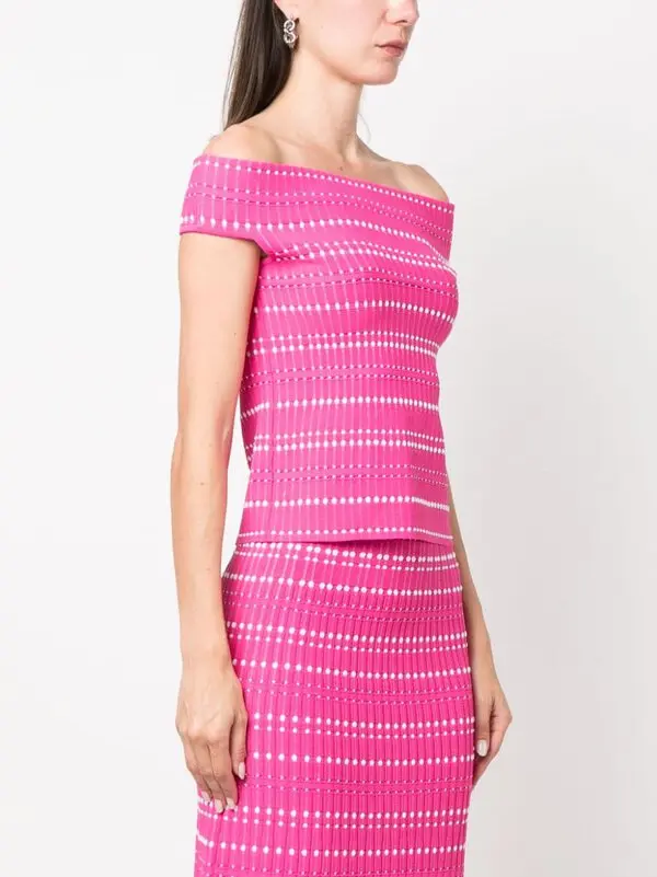 Alexander McQueen Open-knit Off-the-shoulder Top - Pink
