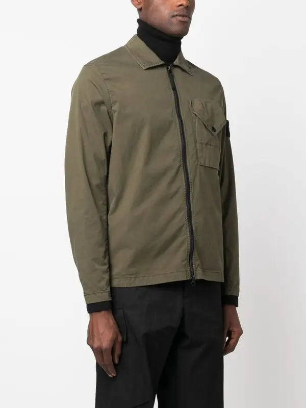 Stone Island Compass-patch Zip-up Overshirt