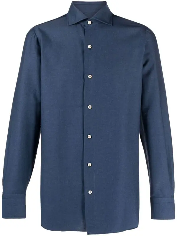 FINAMORE 1925 Long-sleeve Cotton-blend Shirt - Blue