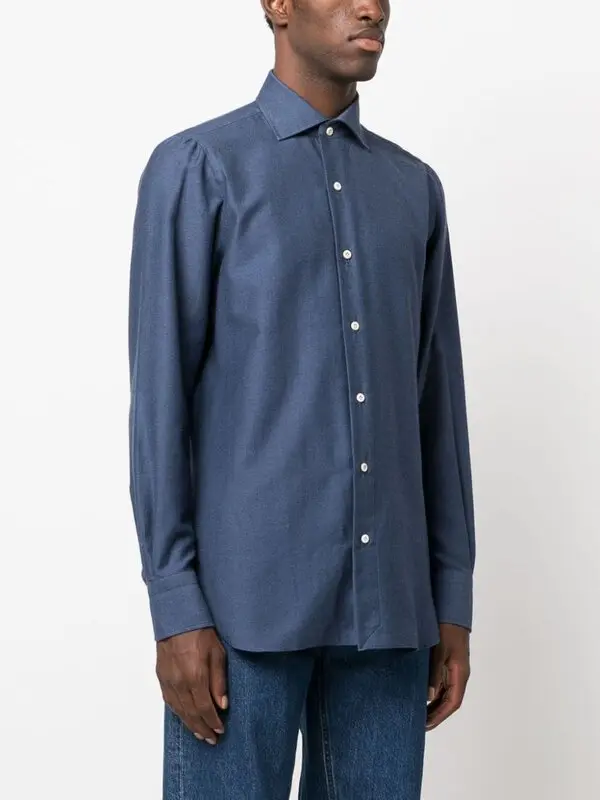FINAMORE 1925 Long-sleeve Cotton-blend Shirt - Blue