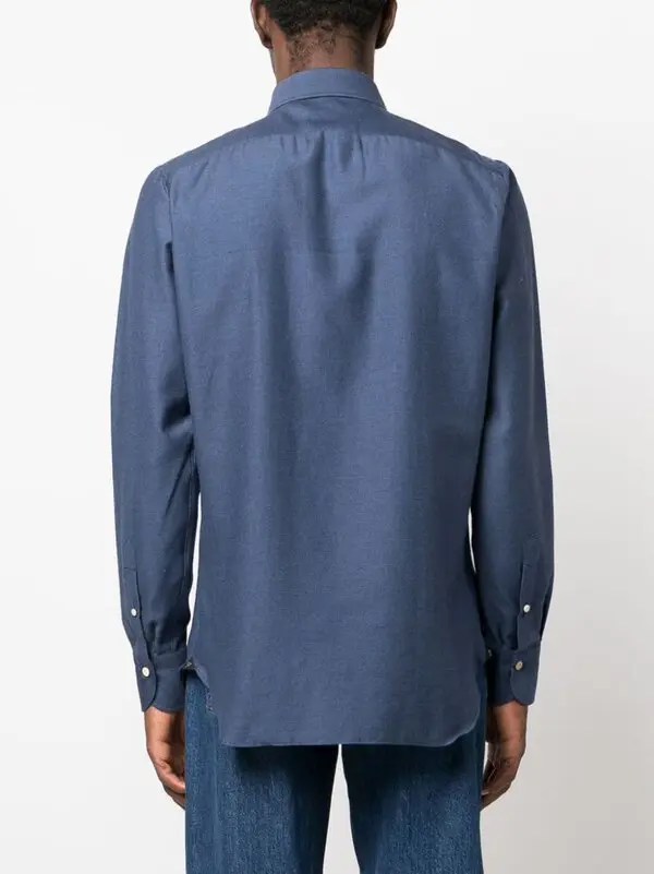 FINAMORE 1925 Long-sleeve Cotton-blend Shirt - Blue