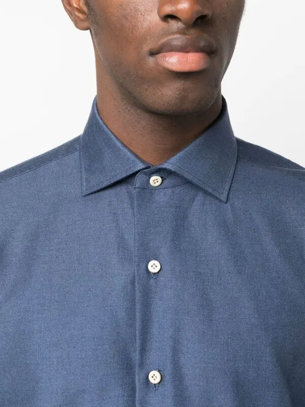 FINAMORE 1925 Long-sleeve Cotton-blend Shirt - Blue