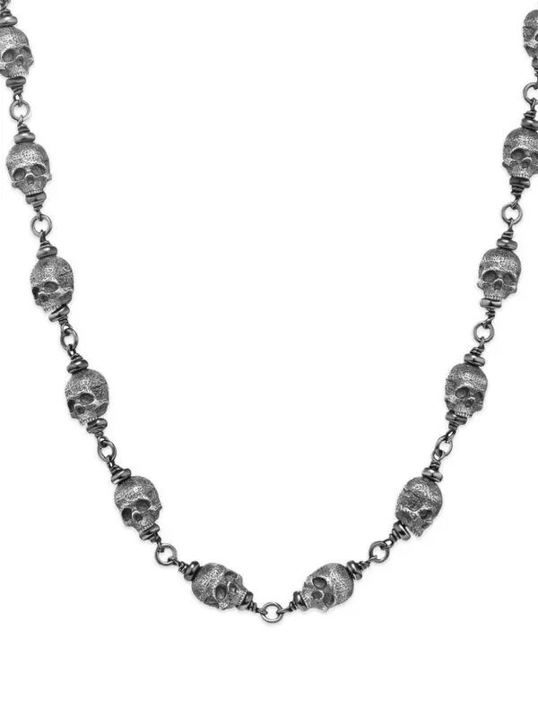 David Yurman Sterling Memento Mori Skull Rosary Necklace - Silver