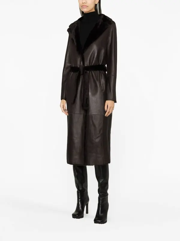 YVES SALOMON Belted Reversible Leather Coat