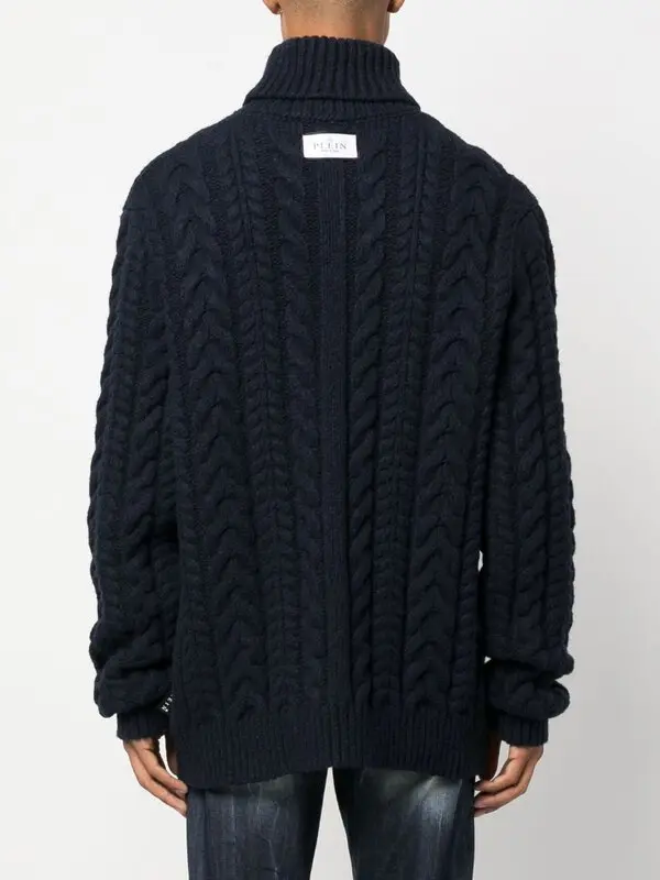 Philipp Plein Embroidered Skull Roll-neck Jumper - Blue