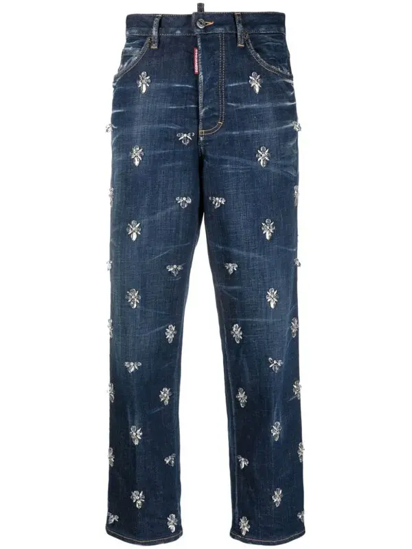 Dsquared2 Crystal Embellished Cropped Jeans - Blue
