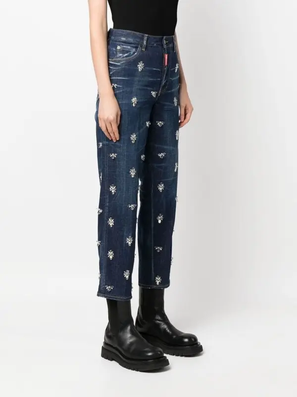 Dsquared2 Crystal Embellished Cropped Jeans - Blue