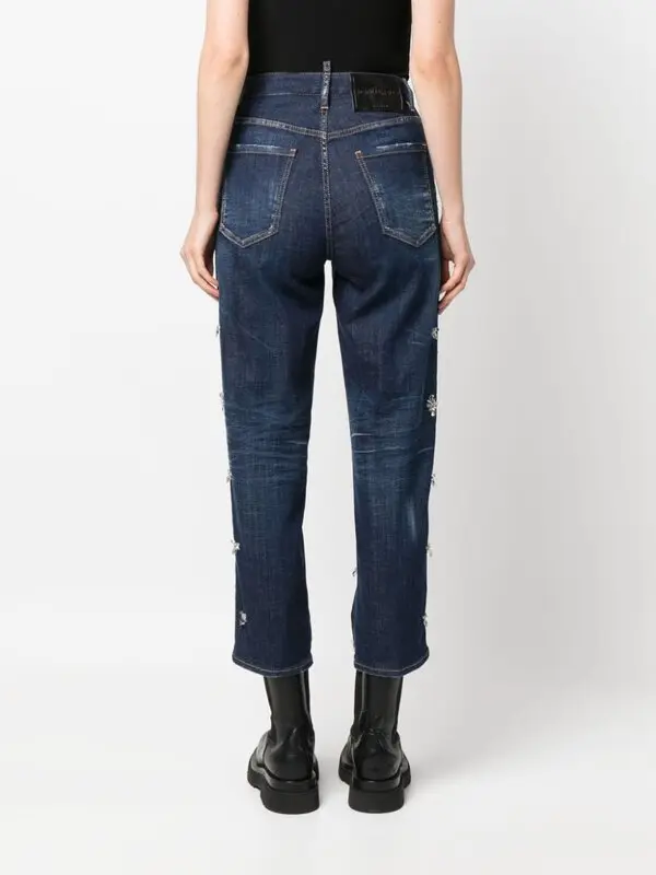 Dsquared2 Crystal Embellished Cropped Jeans - Blue