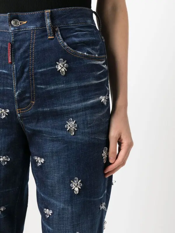 Dsquared2 Crystal Embellished Cropped Jeans - Blue