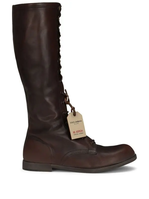 Dolce & Gabbana Logo-tag Lace-up Leather Boots