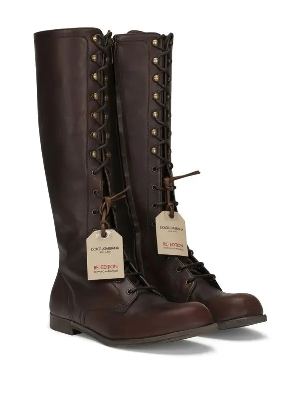 Dolce & Gabbana Logo-tag Lace-up Leather Boots