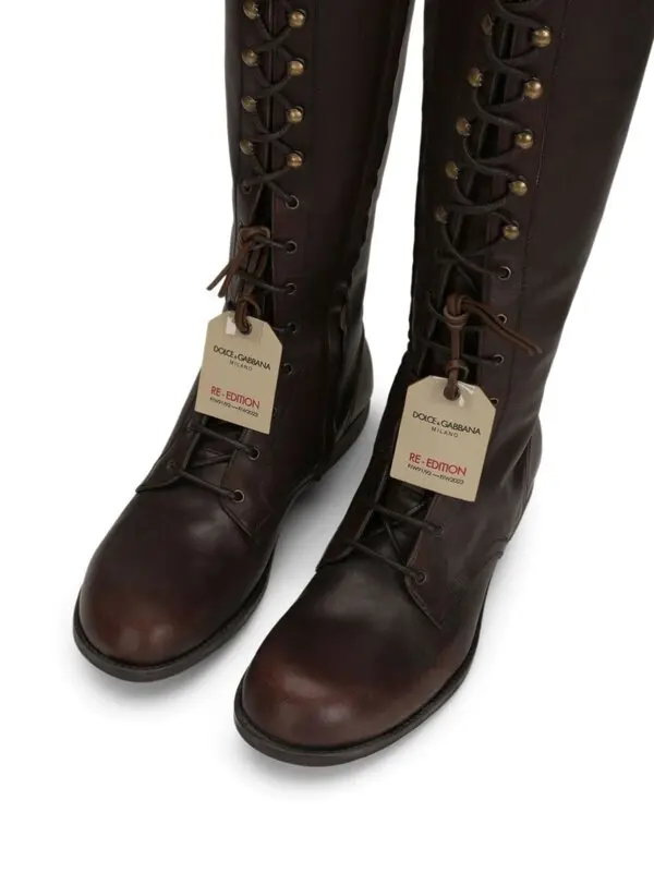 Dolce & Gabbana Logo-tag Lace-up Leather Boots