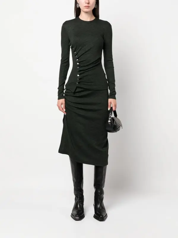 Rabanne Asymmetric Gathered Midi Skirt - Green