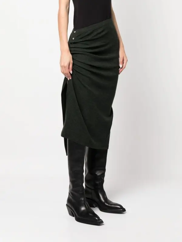 Rabanne Asymmetric Gathered Midi Skirt - Green