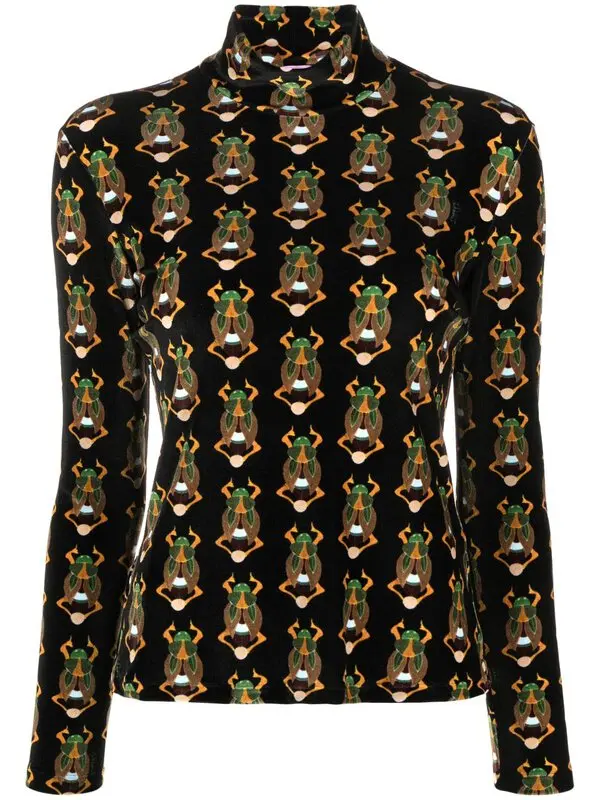 La DoubleJ Scarab-motif Velvet T-shirt - Black