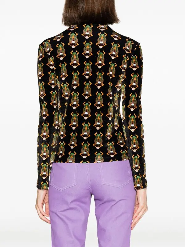 La DoubleJ Scarab-motif Velvet T-shirt - Black