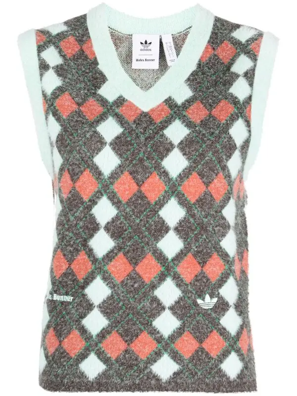 Adidas X Wales Bonner Argyle Knitted Vest - Green