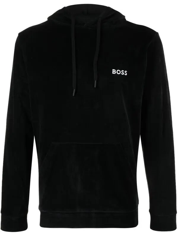 BOSS Logo-embroidered Velvet Hoodie