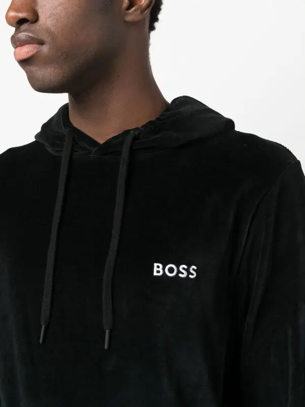 BOSS Logo-embroidered Velvet Hoodie
