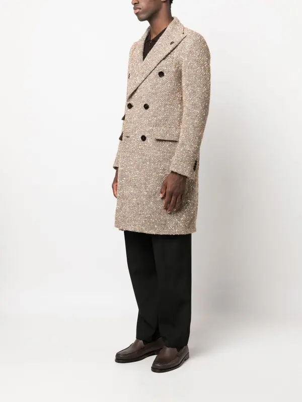 Gabriele Pasini Herringbone-Pattern Double-Breasted Coat In