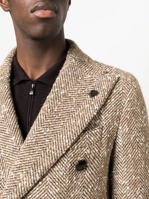 Gabriele Pasini Herringbone-Pattern Double-Breasted Coat In