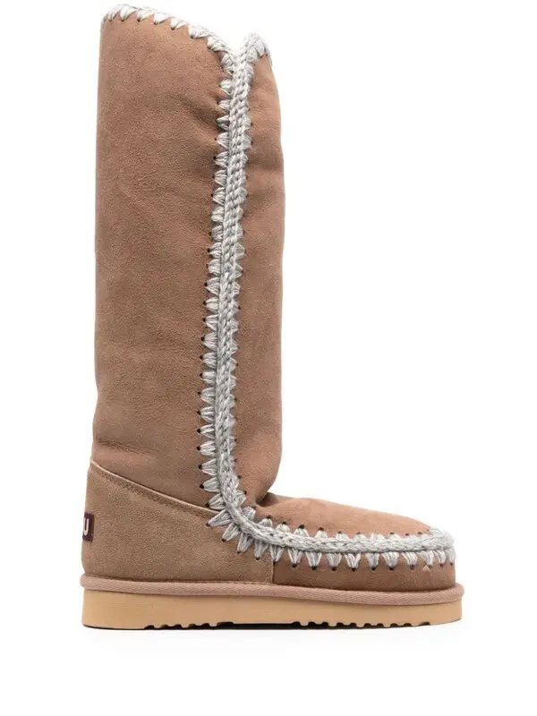 Mou Crochet-trim Suede Boots - Brown
