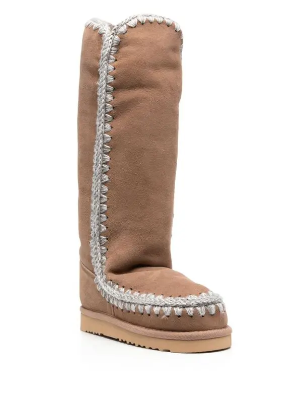 Mou Crochet-trim Suede Boots - Brown