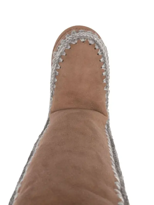 Mou Crochet-trim Suede Boots - Brown