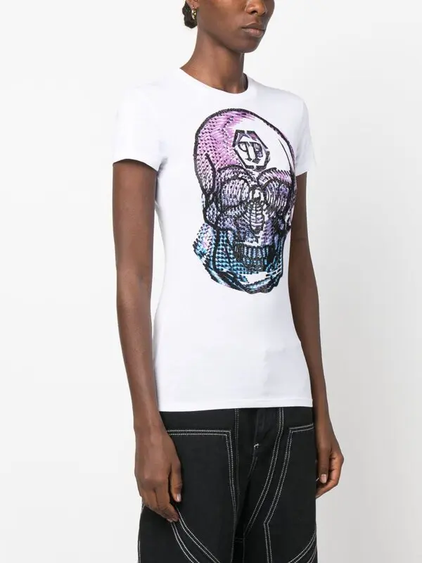 Philipp Plein Crystal-embellished Skull T-shirt - White