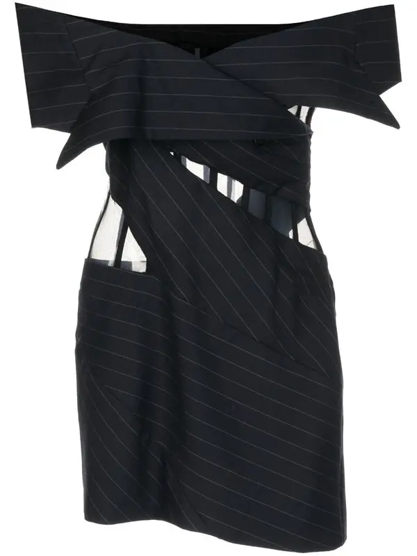 Monse Off-shoulder Pinstripe Dress - Black