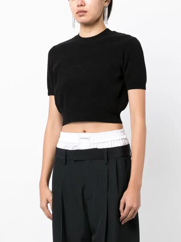 Alexander Wang Logo-embossed Cropped Knitted Top