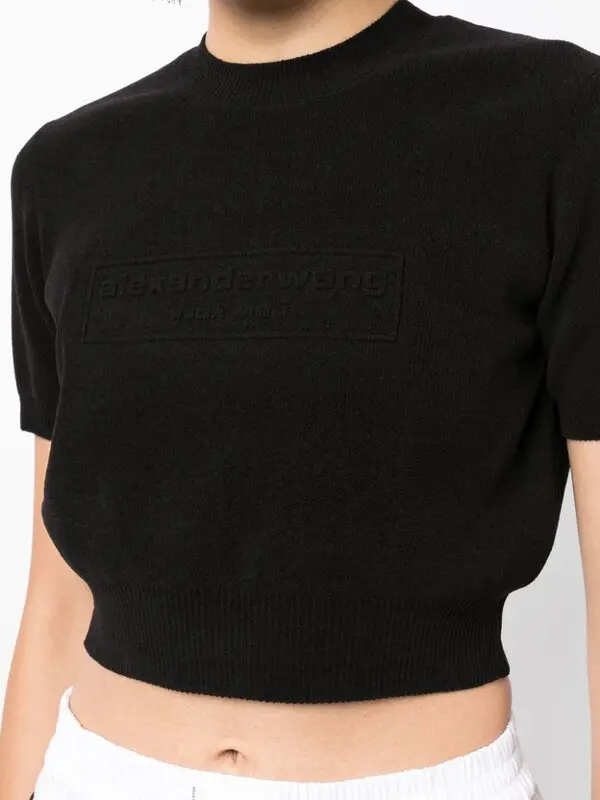 Alexander Wang Logo-embossed Cropped Knitted Top