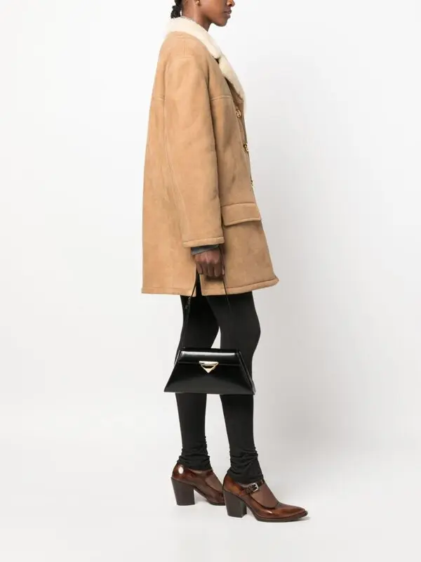 Prada Leather Shoulder Bag With Triangle Logo - Black