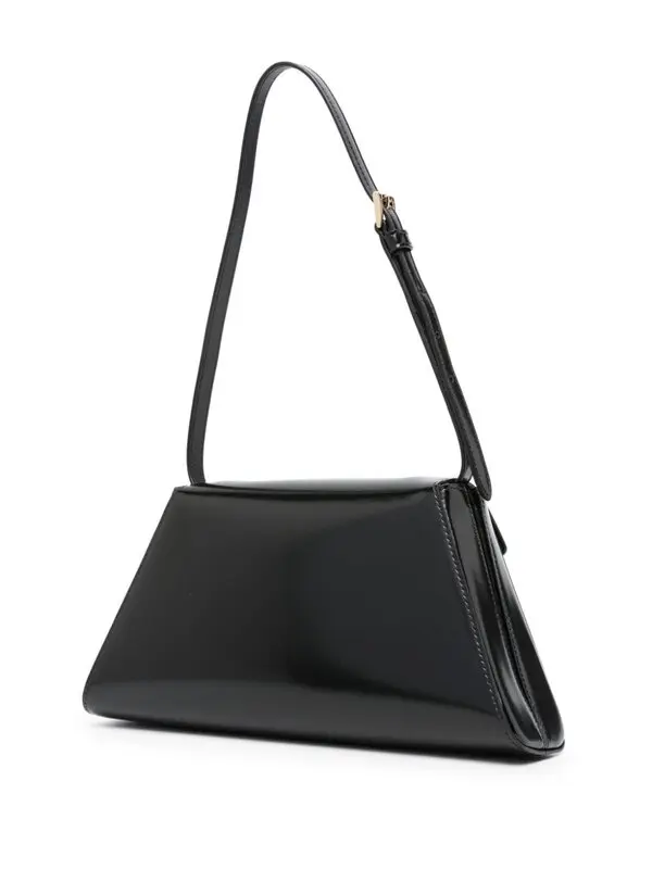 Prada Leather Shoulder Bag With Triangle Logo - Black