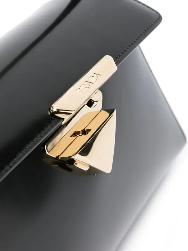 Prada Leather Shoulder Bag With Triangle Logo - Black