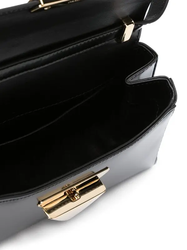 Prada Leather Shoulder Bag With Triangle Logo - Black