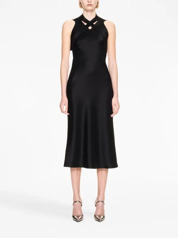 Off-White Buckle-detail Satin Midi Dress - Black